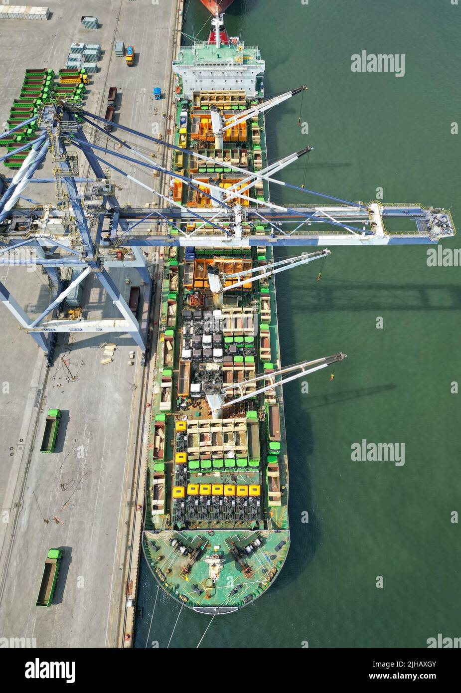 YANTAI, CHINA - JULY 17, 2022 - A ragxi ship loaded with construction ...
