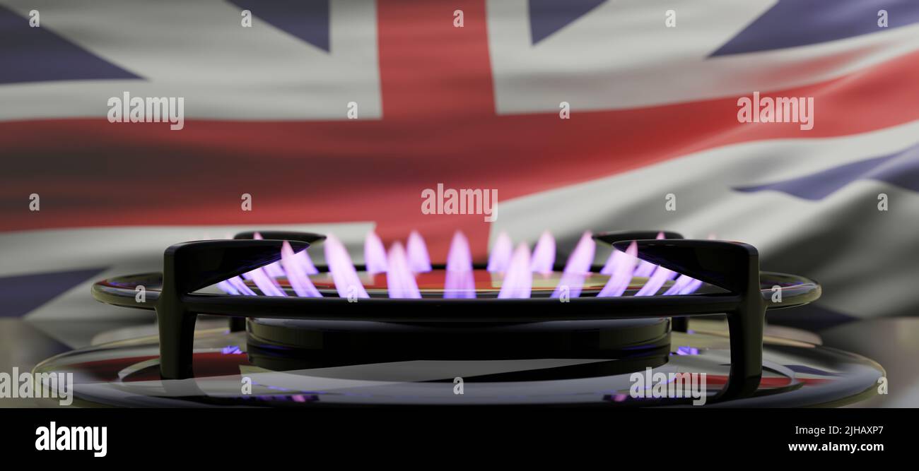 Natural Gas supply in UK, cooking cost concept. Burning gas, kitchen ...