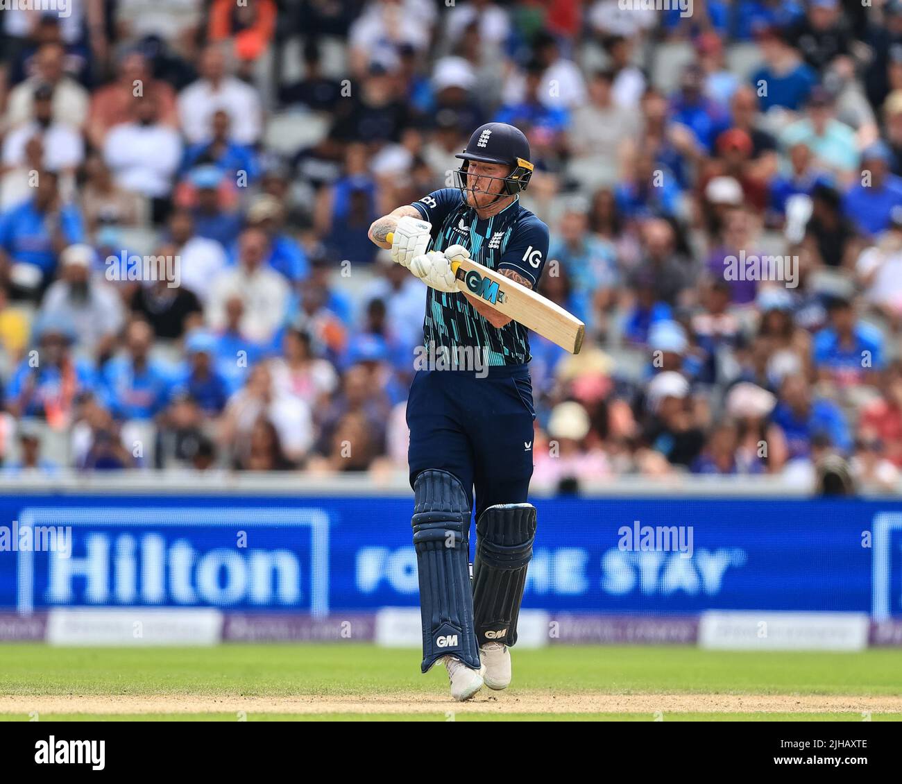 Ben Stokes of England miss hits the ball straight into the hands of ...