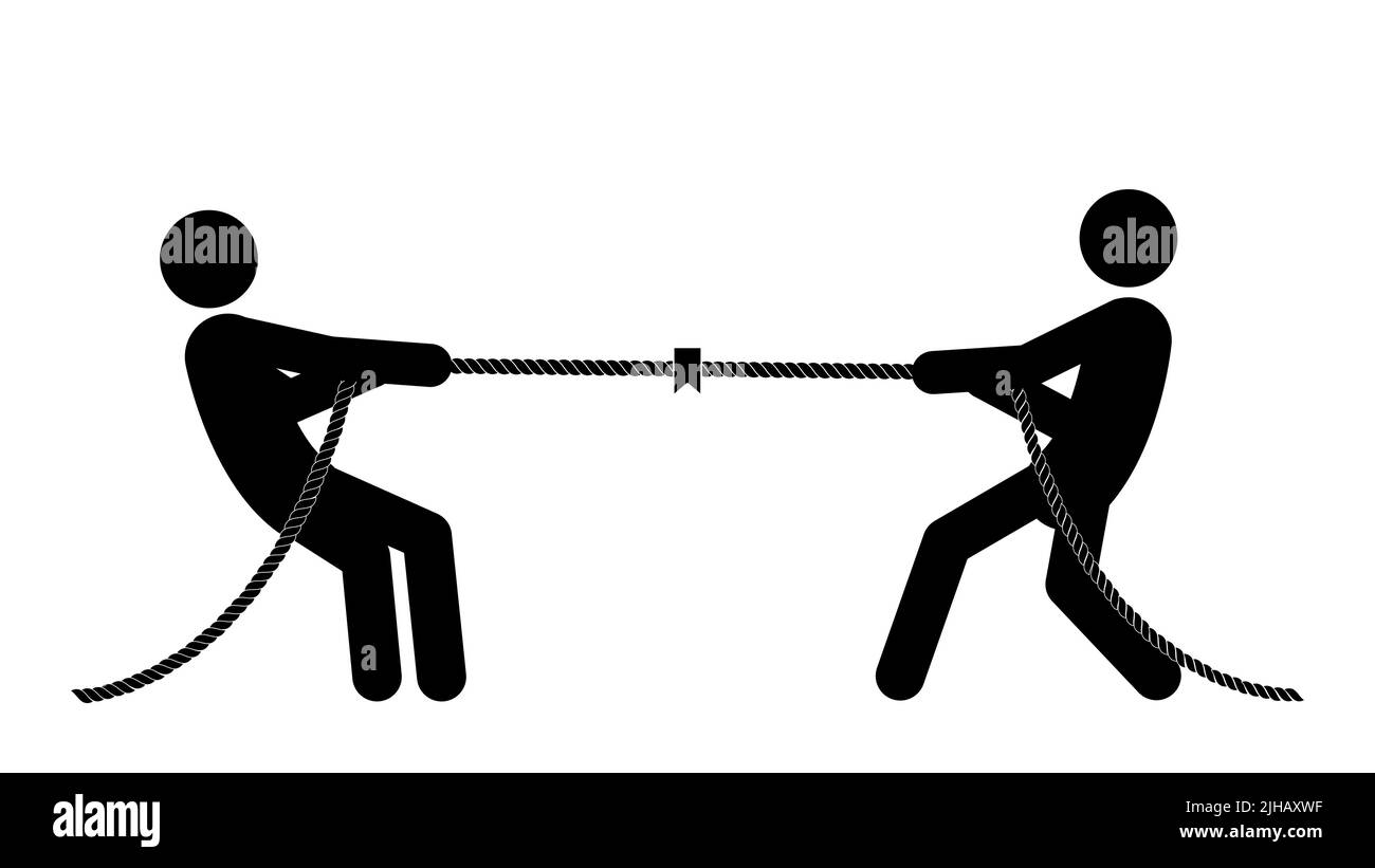 Set of stick figures tug of war on a white background. Flat style, vector illustration Stock ...