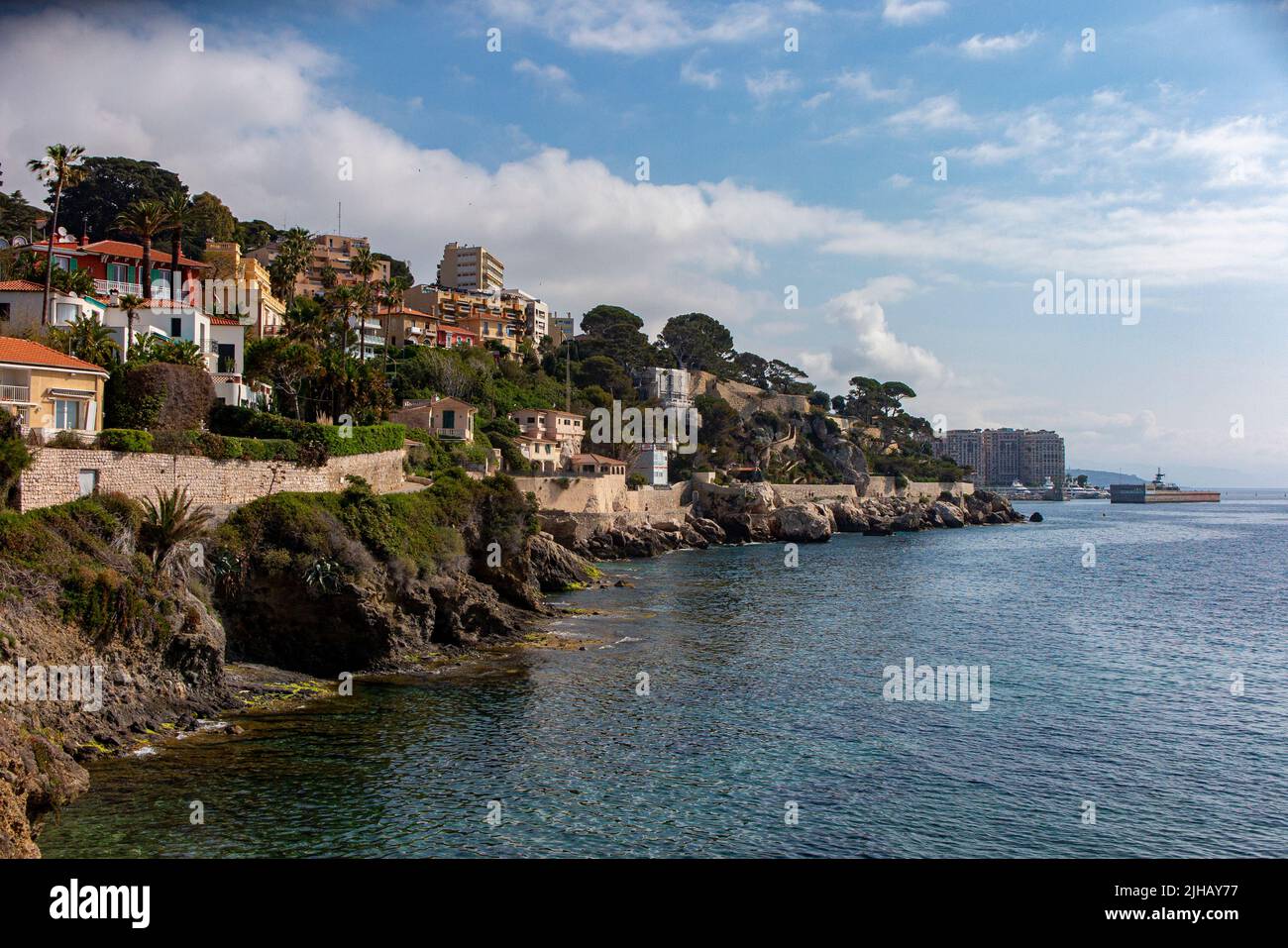 A view from the coastal path between Cap d'Ail and Mala Beach on the ...