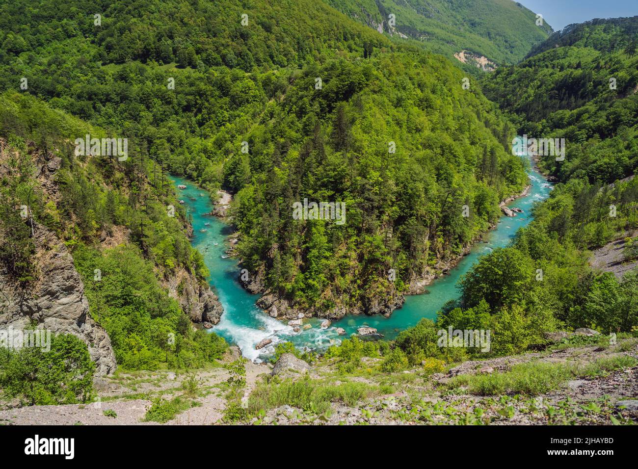 River bend, Montenegro natural landscape, mountain river Tara Stock ...