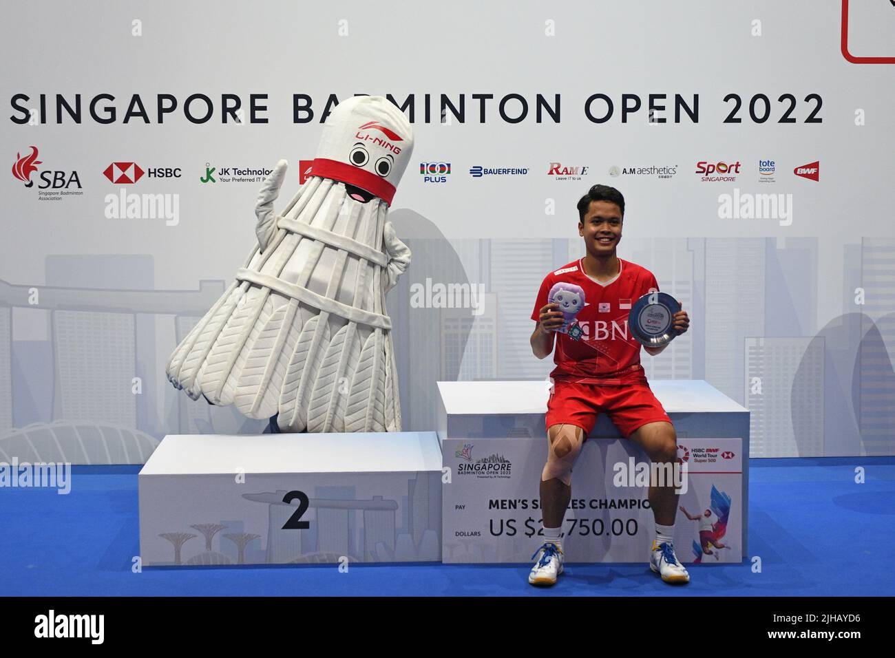 Singapore. 17th July, 2022. Anthony Sinisuka Ginting of Indonesia poses for photos during the ...