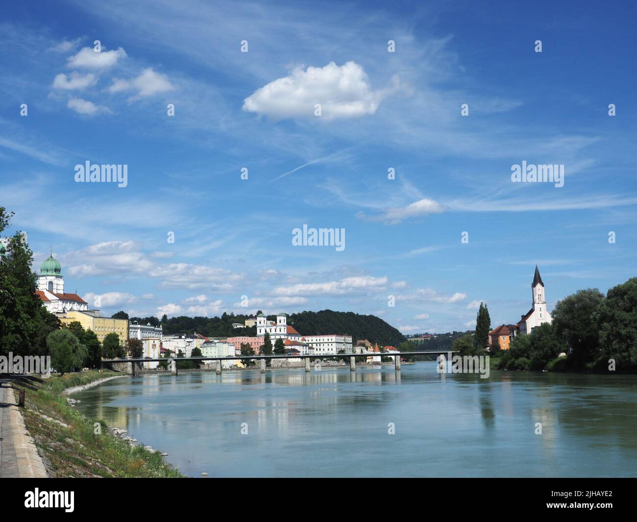 View of the city of Passau, Bavaria, Germany with the Marienbrucke ...