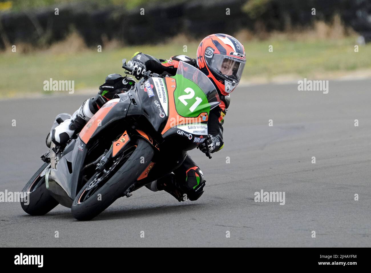 East Fortune, UK. , . (21) Troy Jeffrey, riding a Kawasaki 300, from ...