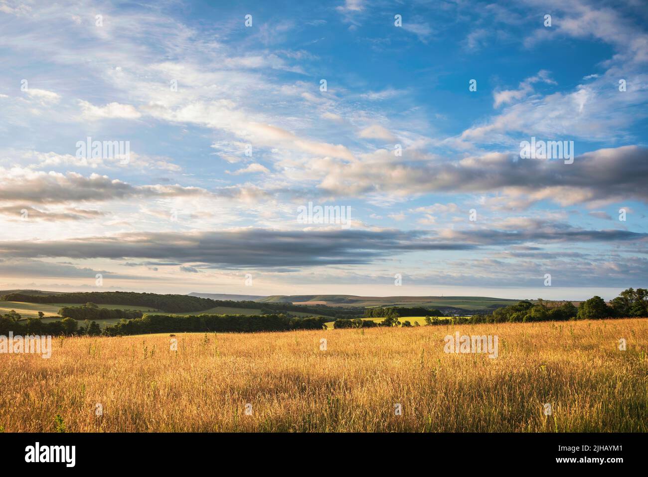 Beautiful Summer sunrise English countryside landscape image with ...