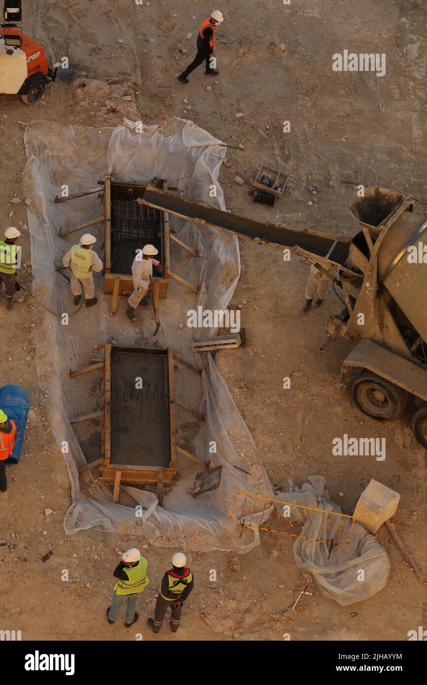 Mixer truck is transport cement to the casting place on building site ...