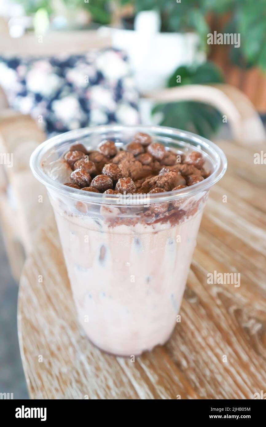 cocoa or iced chocolate, iced cocoa with chocolate ball topping Stock ...