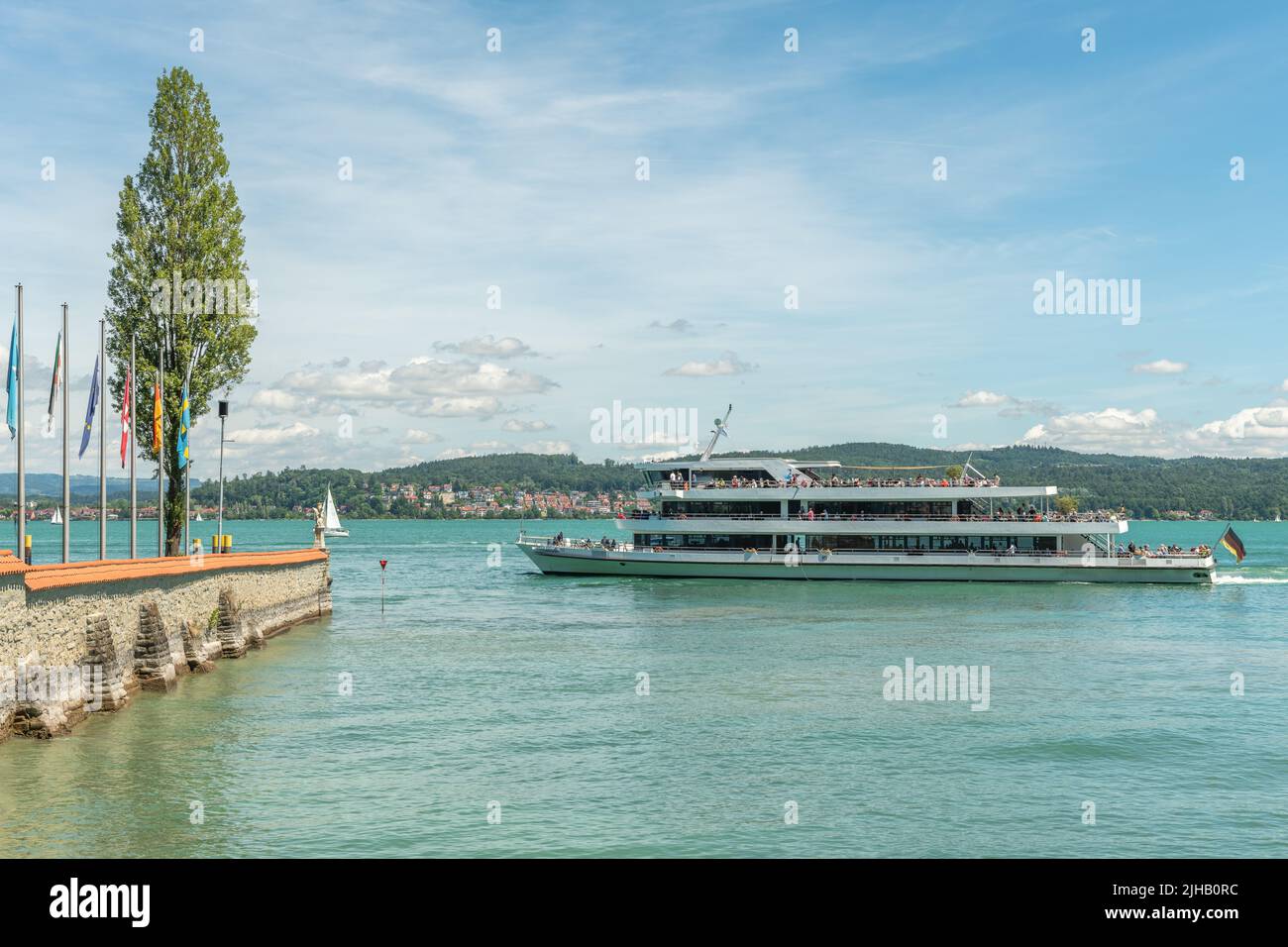Ferry boat on Lake Constance in Germany in spring. Mainau island ...