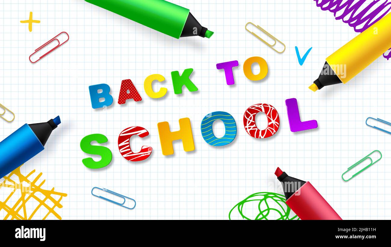 Back to school - Notebook worksheet with colored markers and doodles ...