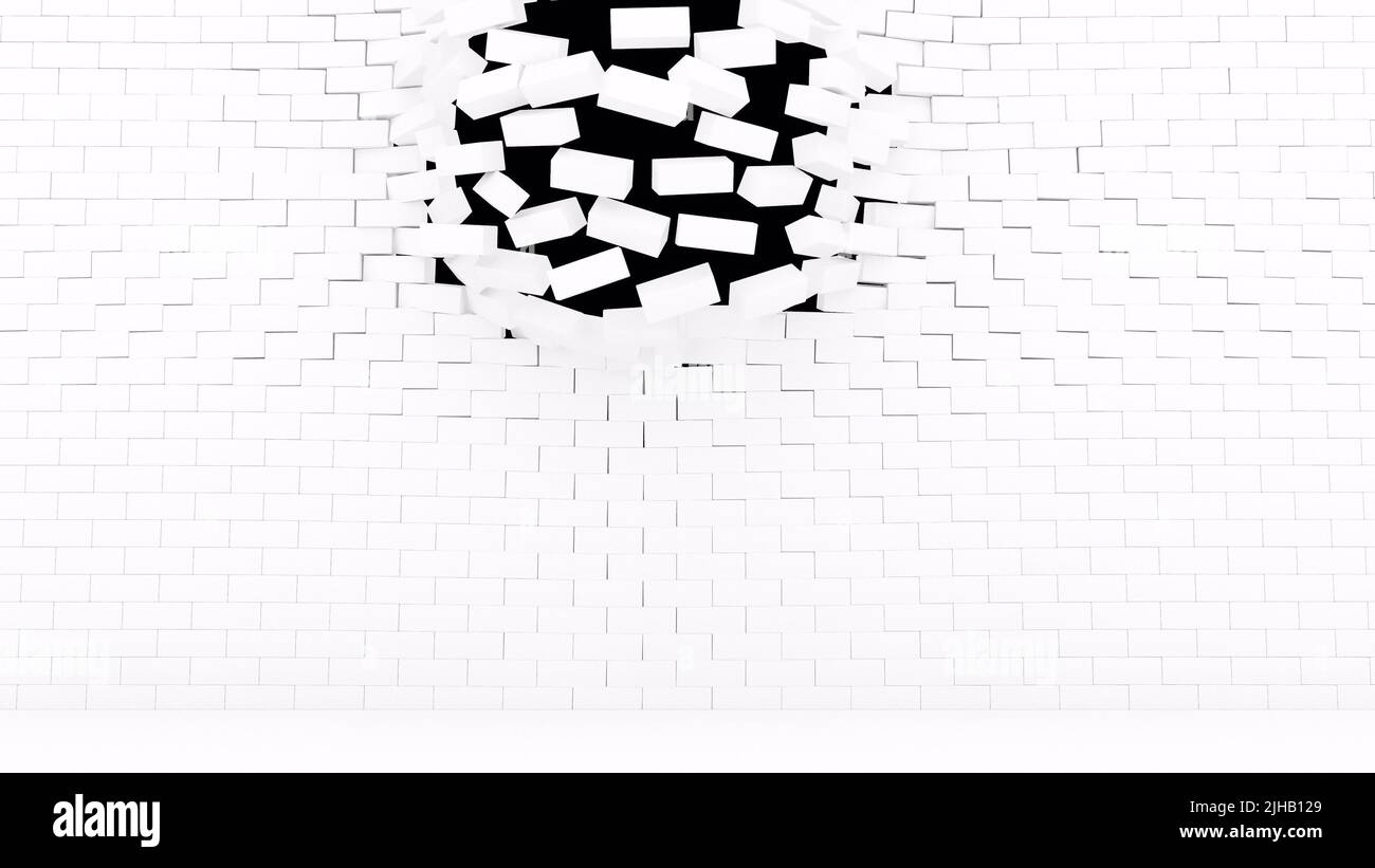 White brick wall collapsing 3d style 3d render Stock Photo - Alamy
