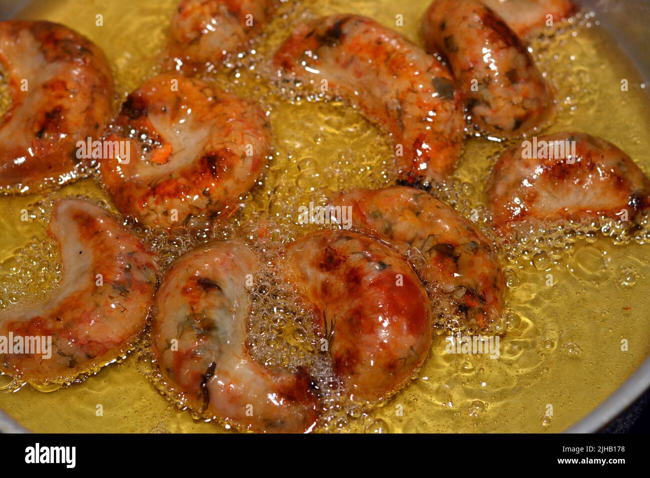 Selective focus of Mumbar fried in deep oil, It is a stuffed intestines ...