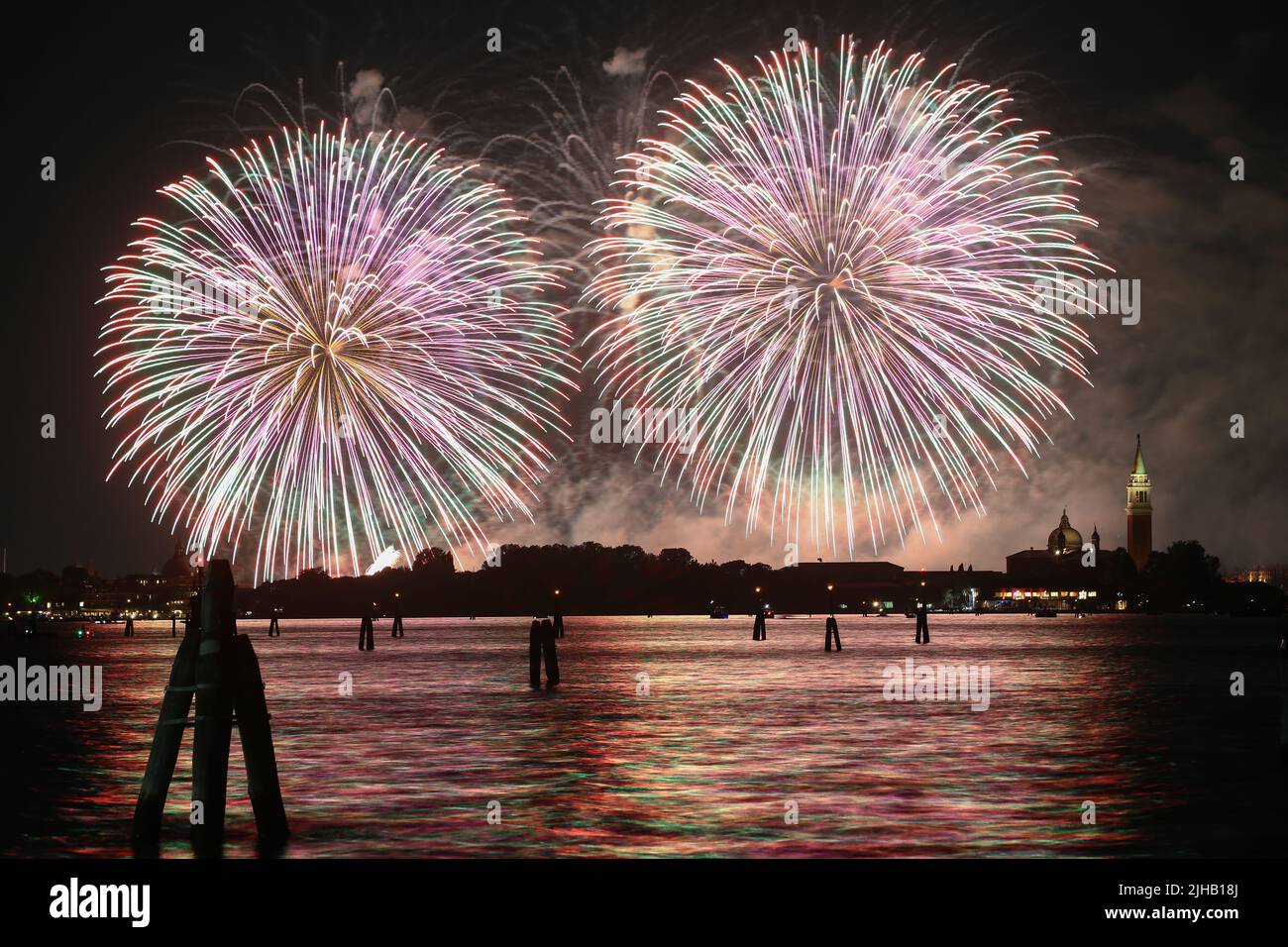 Venice, Italy: Fireworks during the Redentore festivity in the 16 July ...