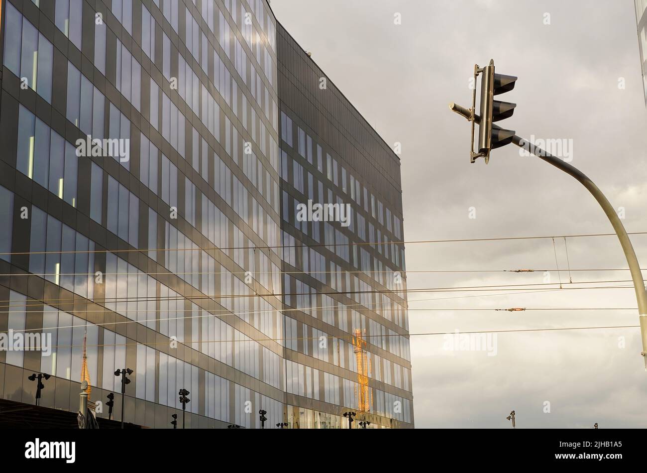 Wide angle view of modern corporate office building architecture with ...