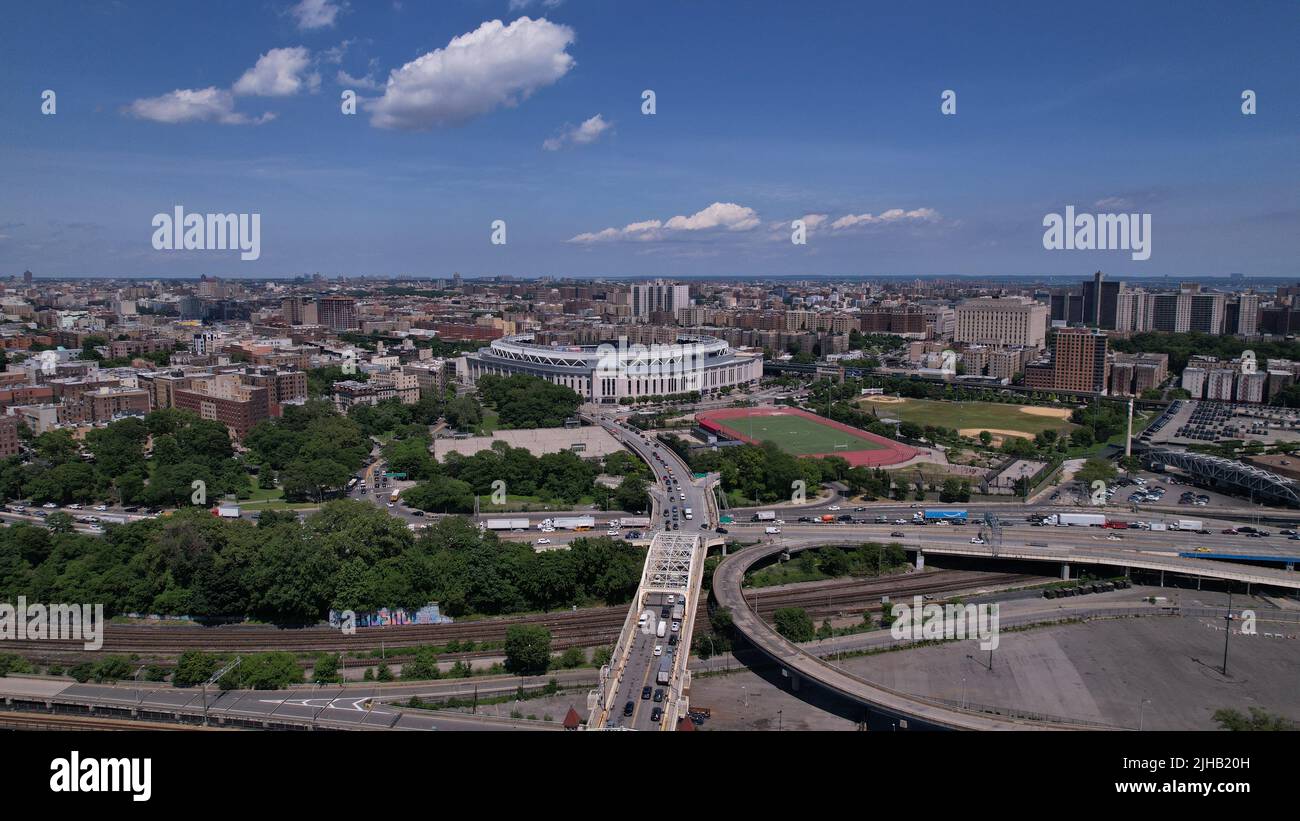 An aerial view of the Bridge over the Harlem River in the city of New ...