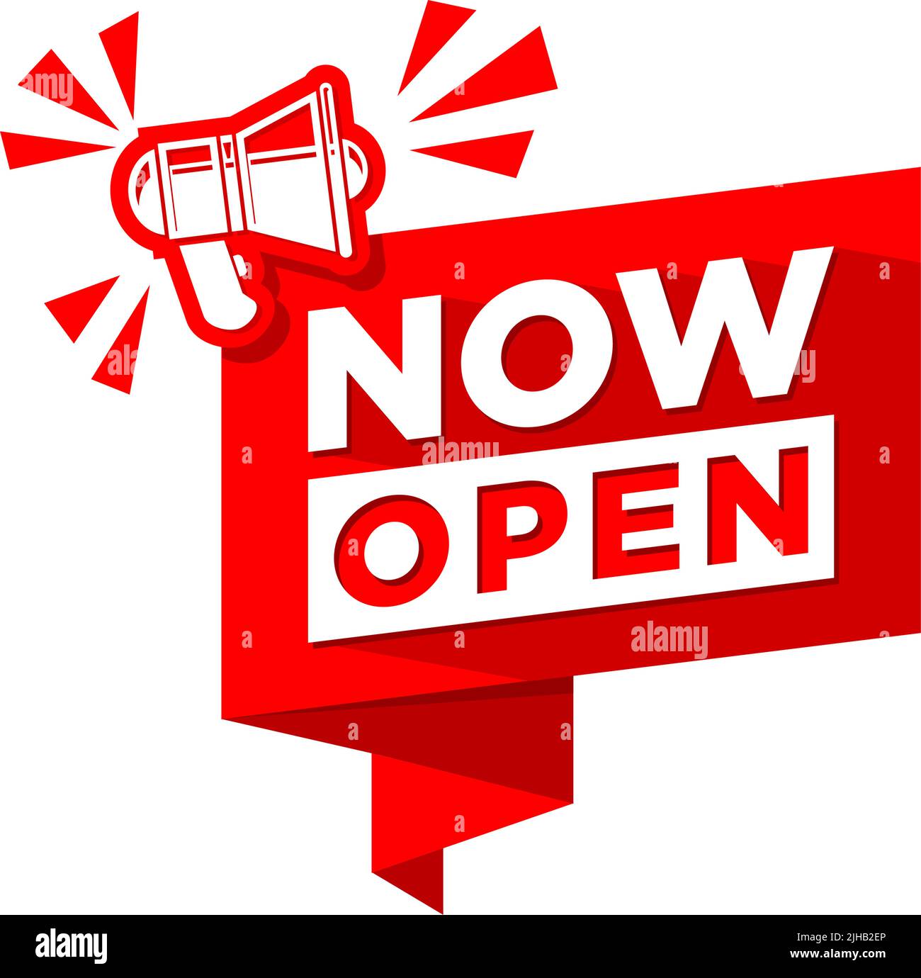 Now open notice sign with megaphone. Opening celebration. Vector on ...