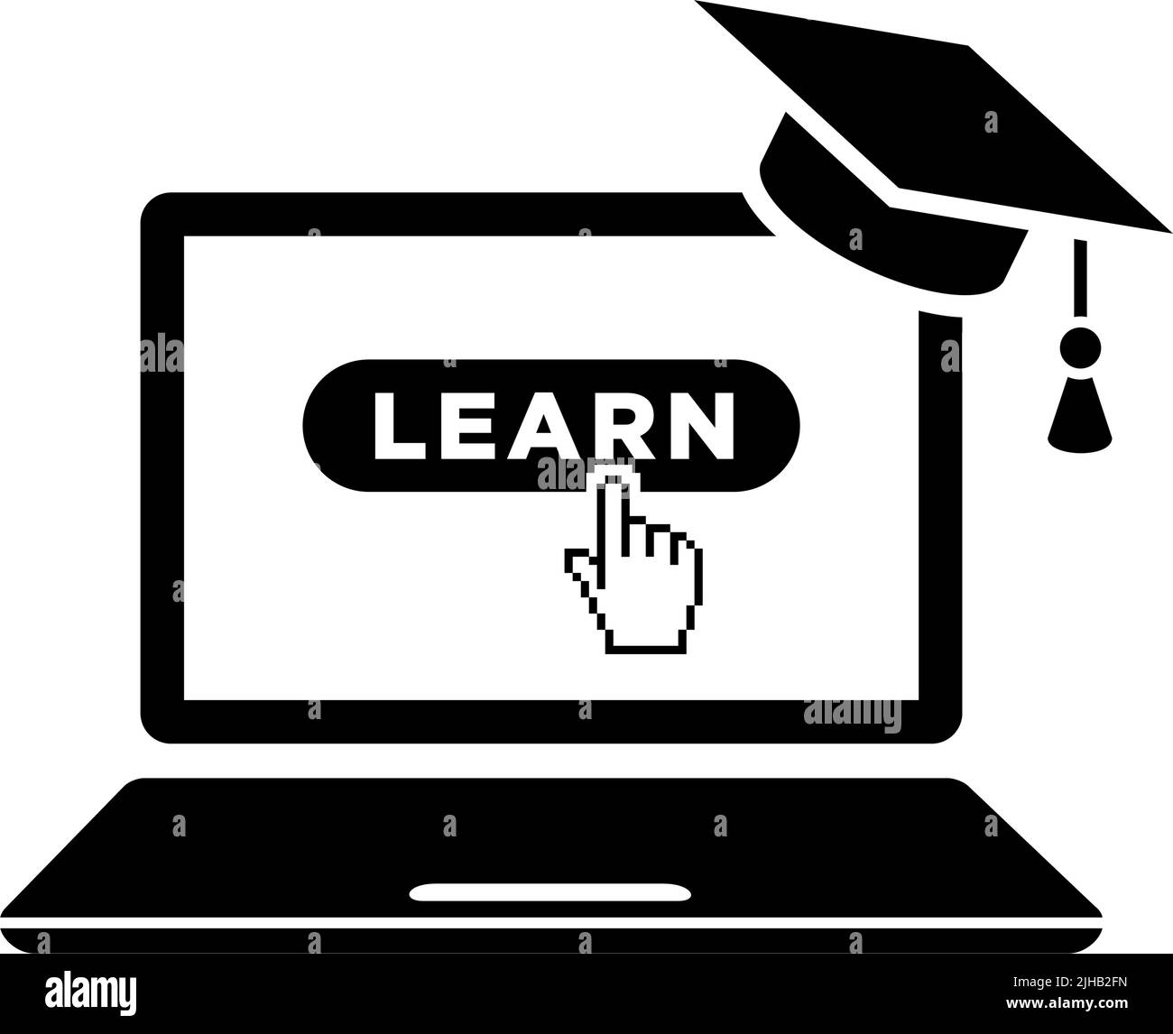 Distance learning icon. E-learning with laptop and mobile apps. Vector ...