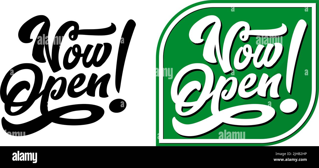 Now open lettering sign. Sticker template. Vector on transparent ...