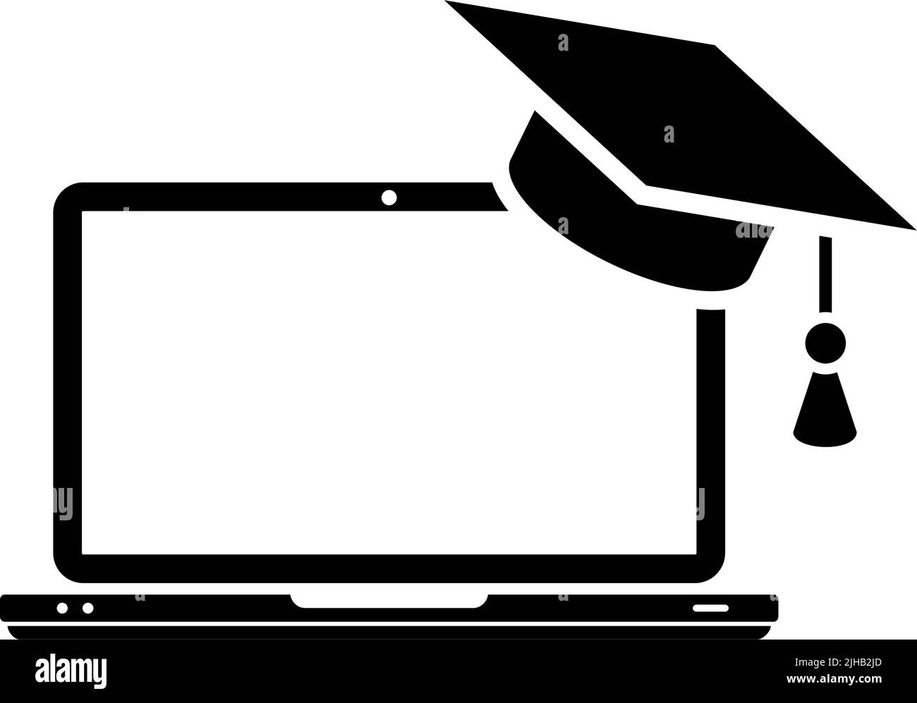 Distance learning icon. E-learning with laptop and graduation cap ...