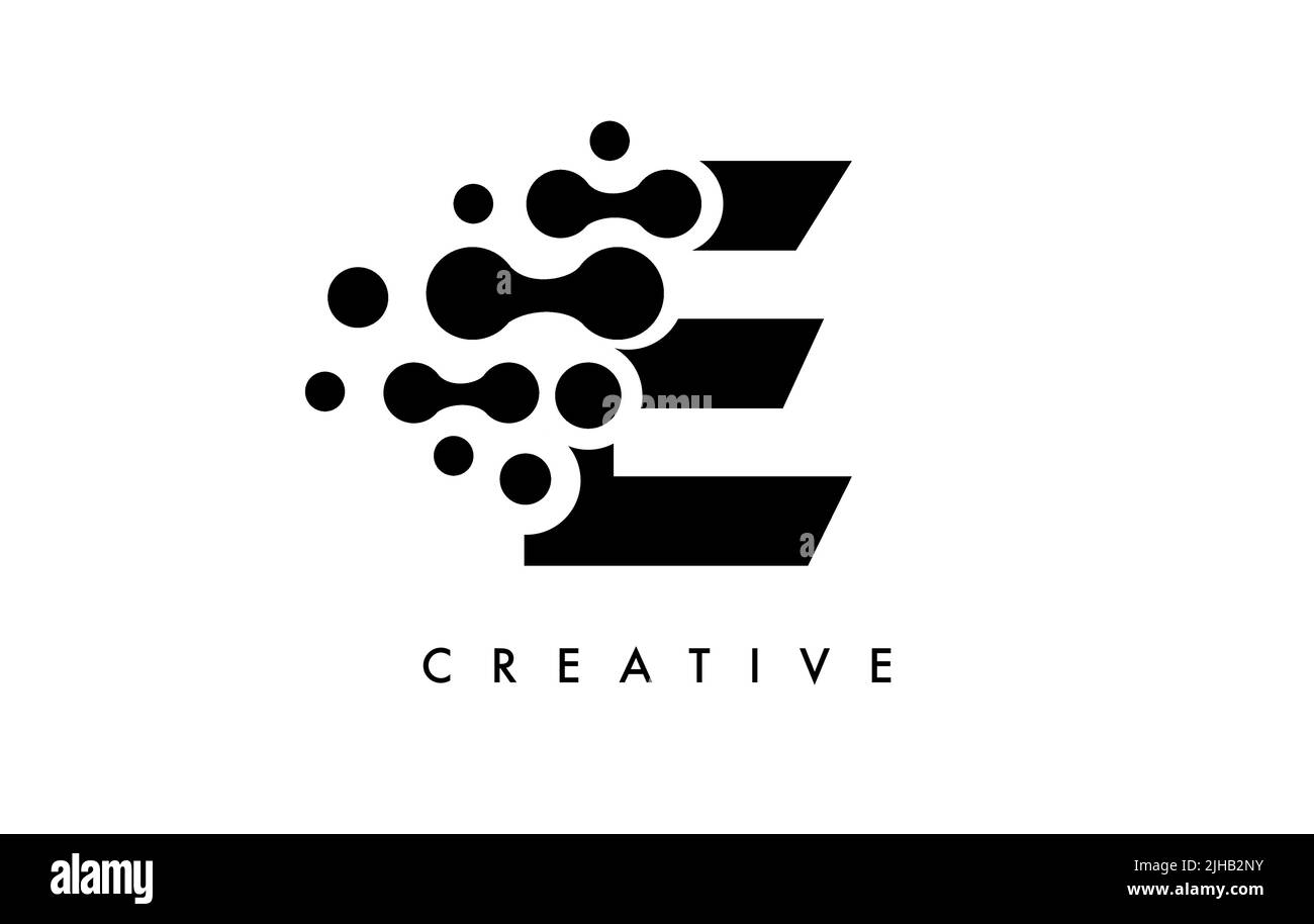 Letter E Dots Logo Design with Black and White Colors on Black ...