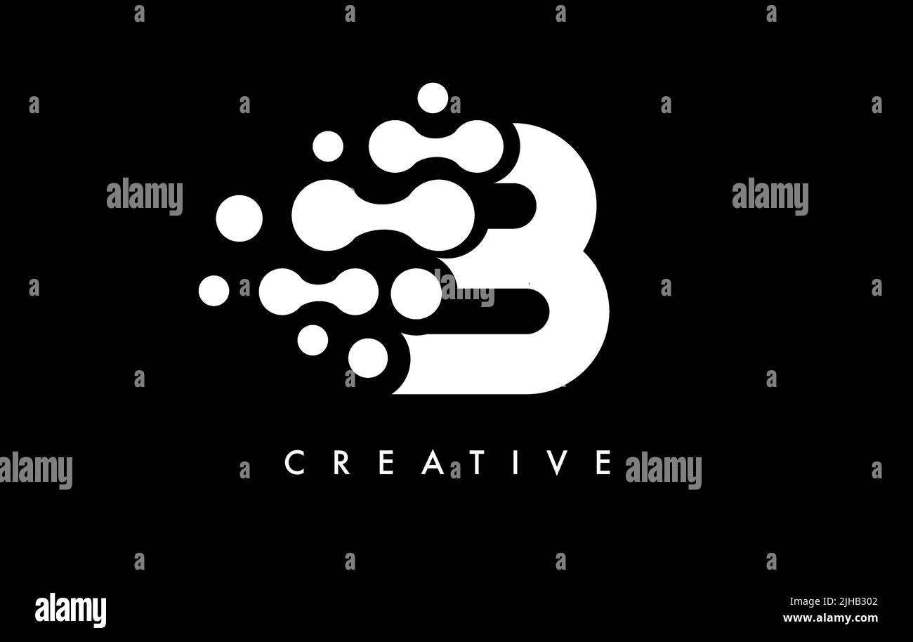 Letter B Dots Logo Design with Black and White Colors on Black ...