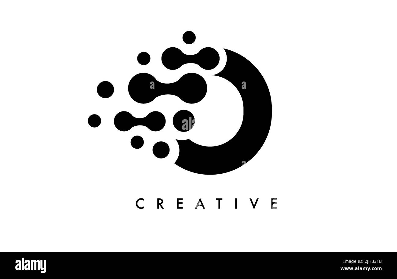 Letter O Dots Logo Design with Black and White Colors on Black ...