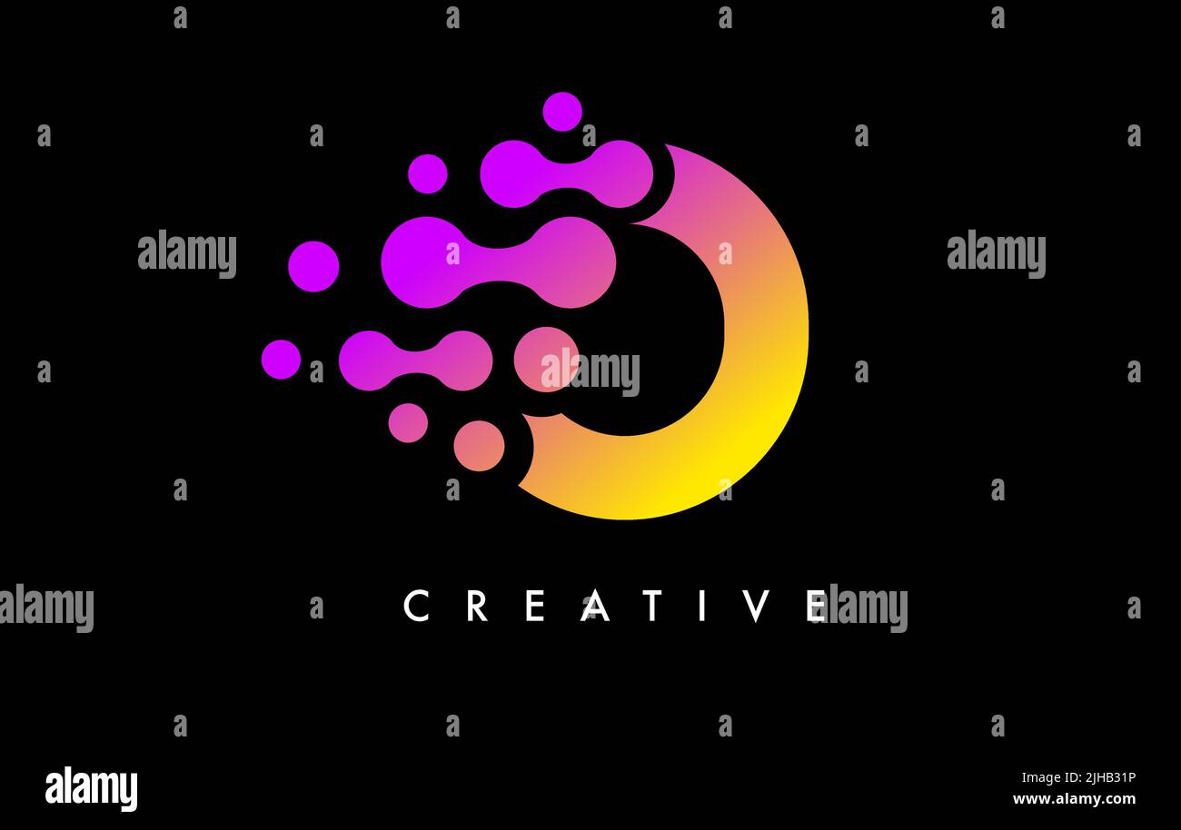 Letter O Dots Logo Design with Purple Yellow Colors on Black Background ...