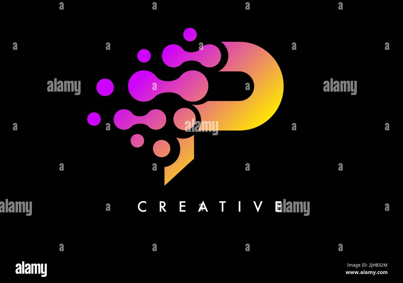 Letter P Dots Logo Design with Purple Yellow Colors on Black Background ...