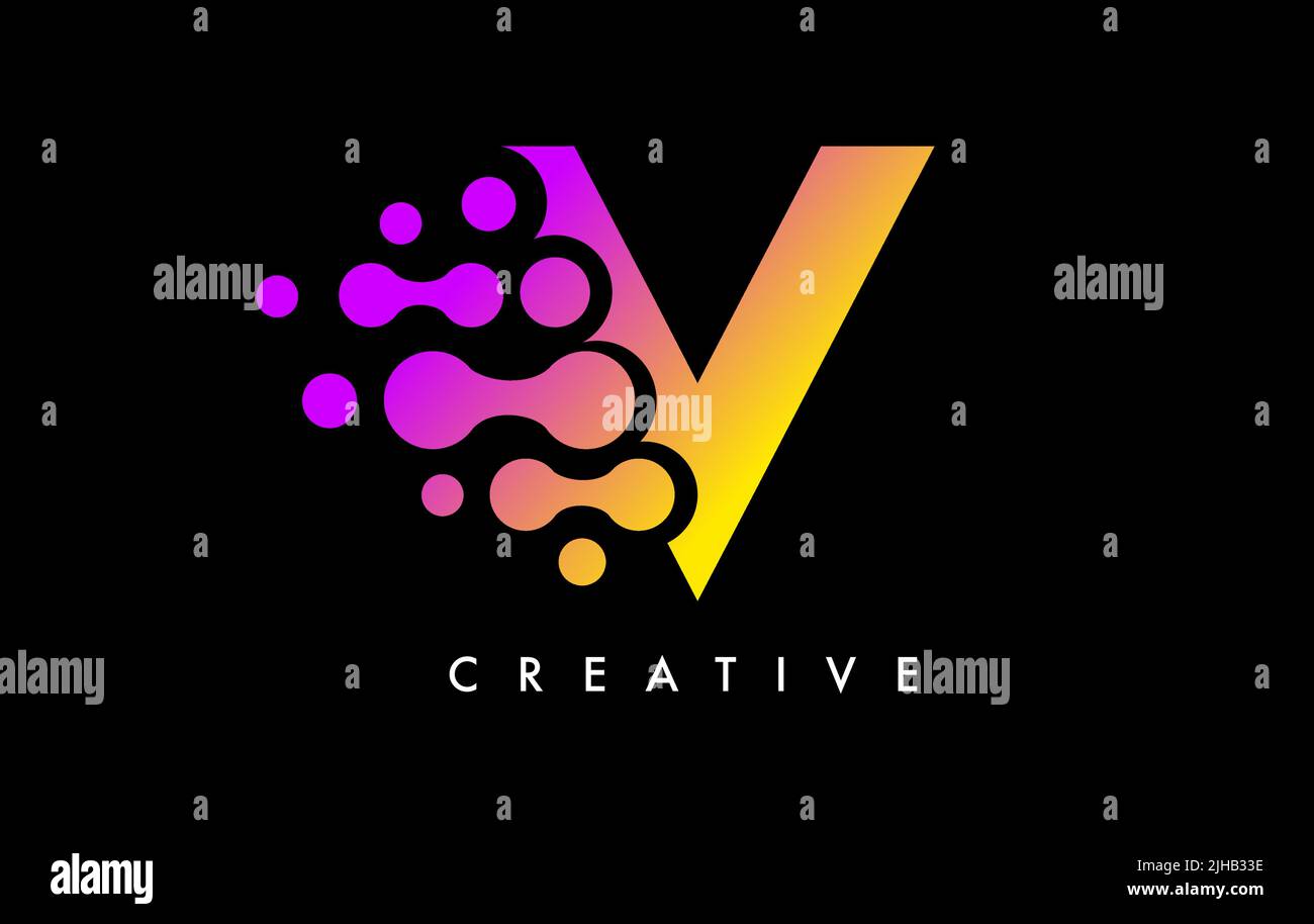 Letter V Dots Logo Design with Purple Yellow Colors on Black Background ...