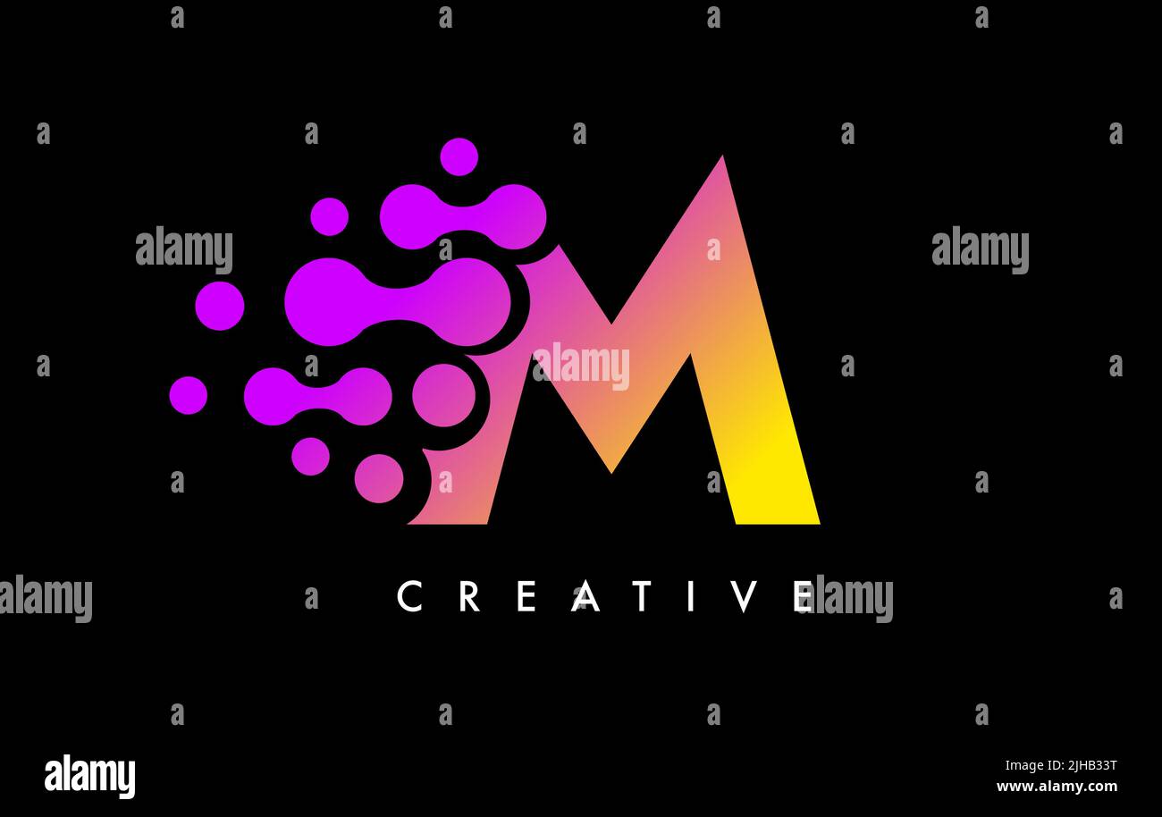 Letter M Dots Logo Design with Purple Yellow Colors on Black Background ...