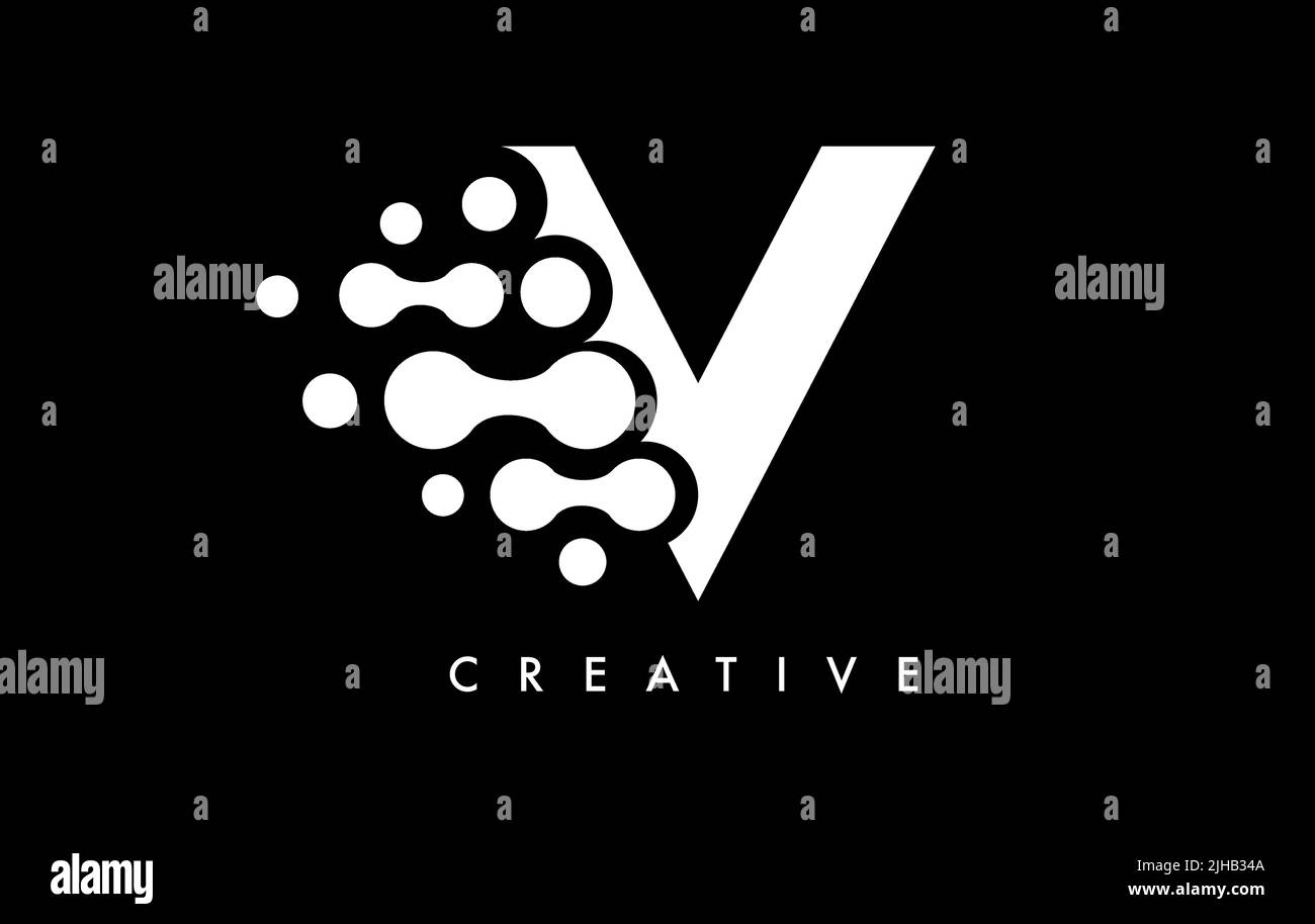 Letter V Dots Logo Design with Black and White Colors on Black ...