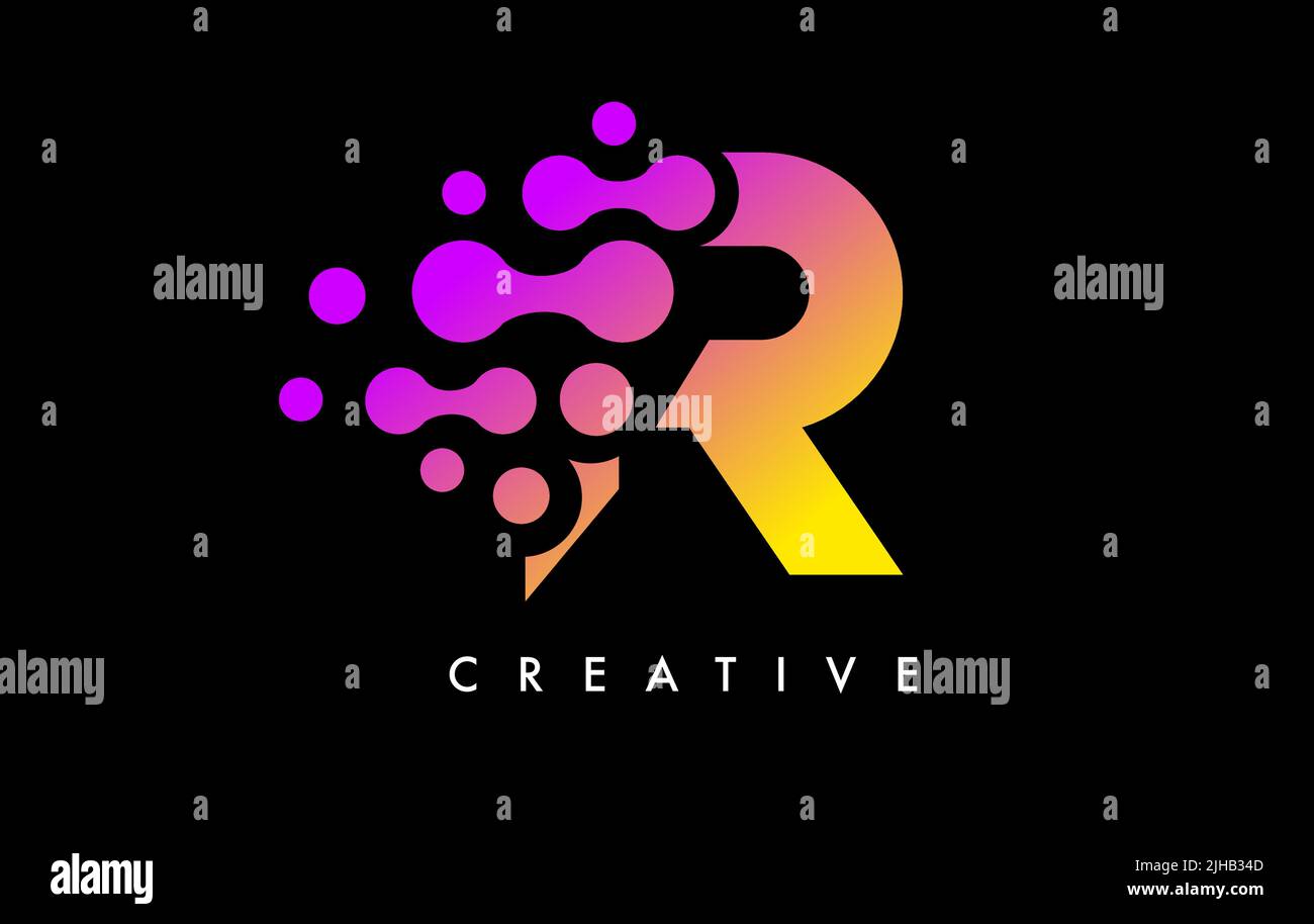 Letter R Dots Logo Design with Purple Yellow Colors on Black Background ...