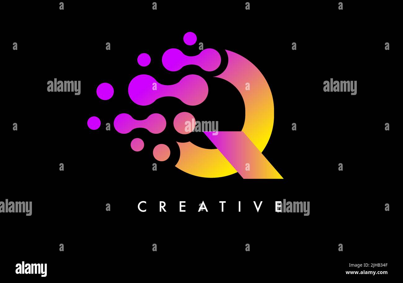 Letter Q Dots Logo Design with Purple Yellow Colors on Black Background ...