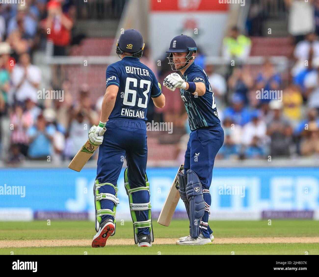Liam Livingstone of England congratulates Jos Buttler of England as he ...