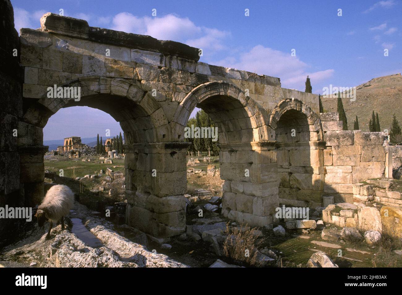 Turkey. Pamukkale. Hierapolis roman site. The Ark has three arches ...