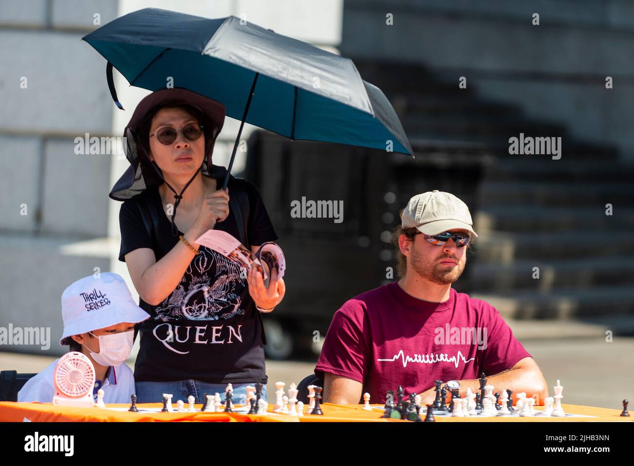 London, UK. 17 July 2022. People play chess at Chess Fest in Trafalgar ...