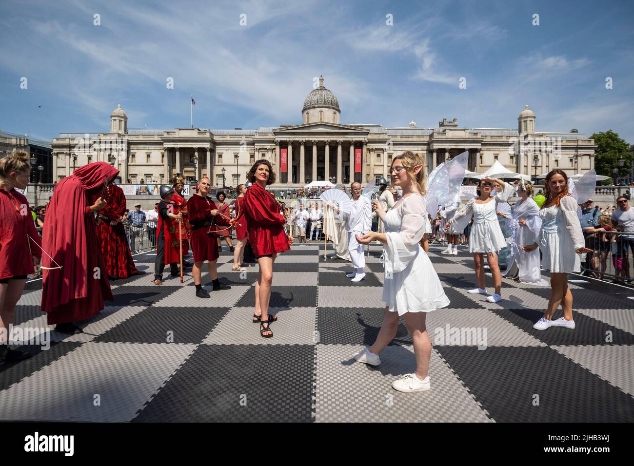 London, UK. 17 July 2022. Actors take part in a living chess match ...