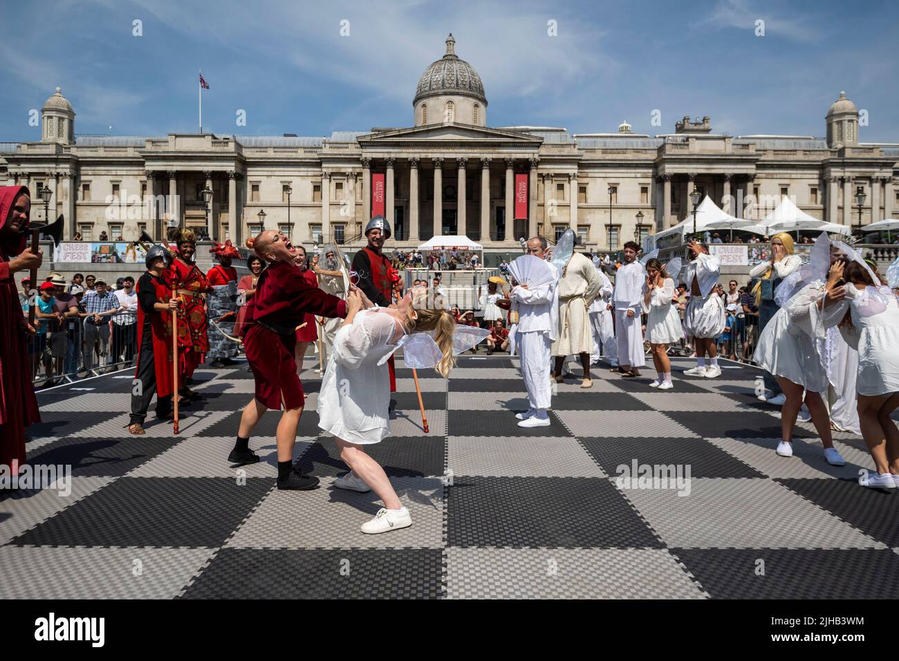 London, UK. 17 July 2022. Actors take part in a living chess match ...