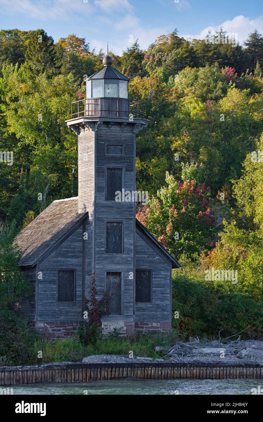 A vertical shot of the historic East Channel Lighthouse on Grand Island ...