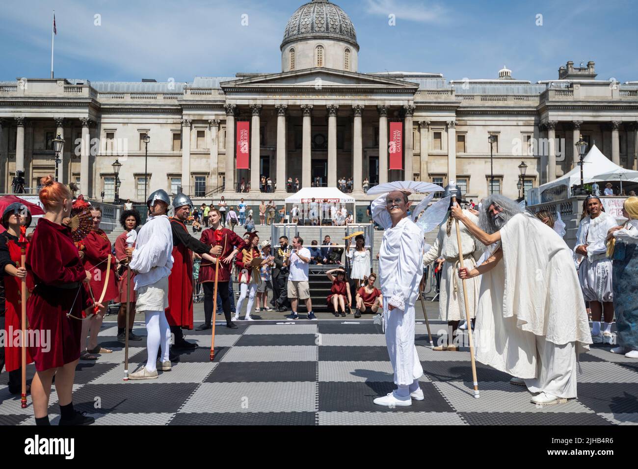London, UK. 17 July 2022. Actors take part in a living chess match ...