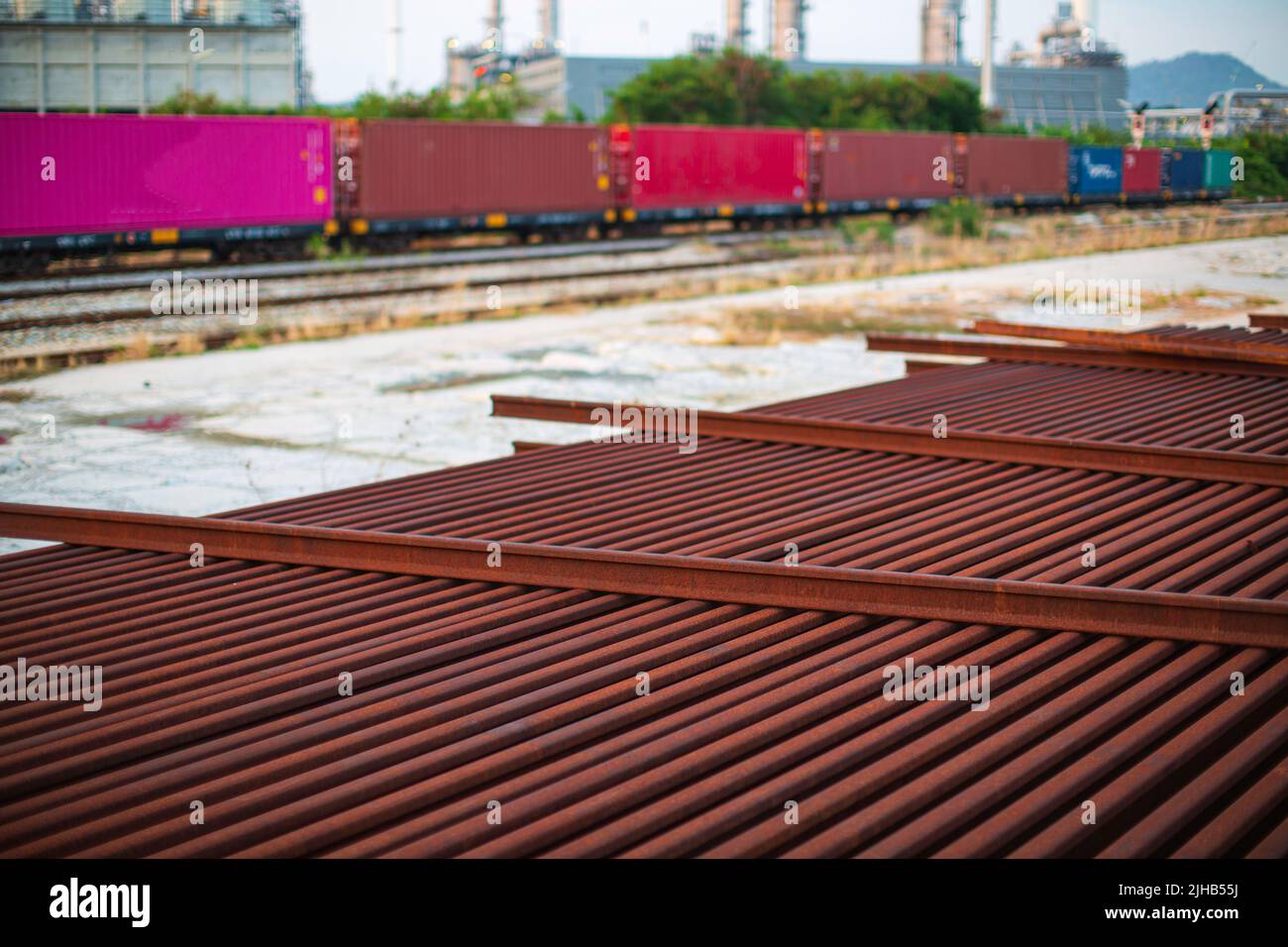 Front container on train and rail way on is waiting for sent to seaport ...