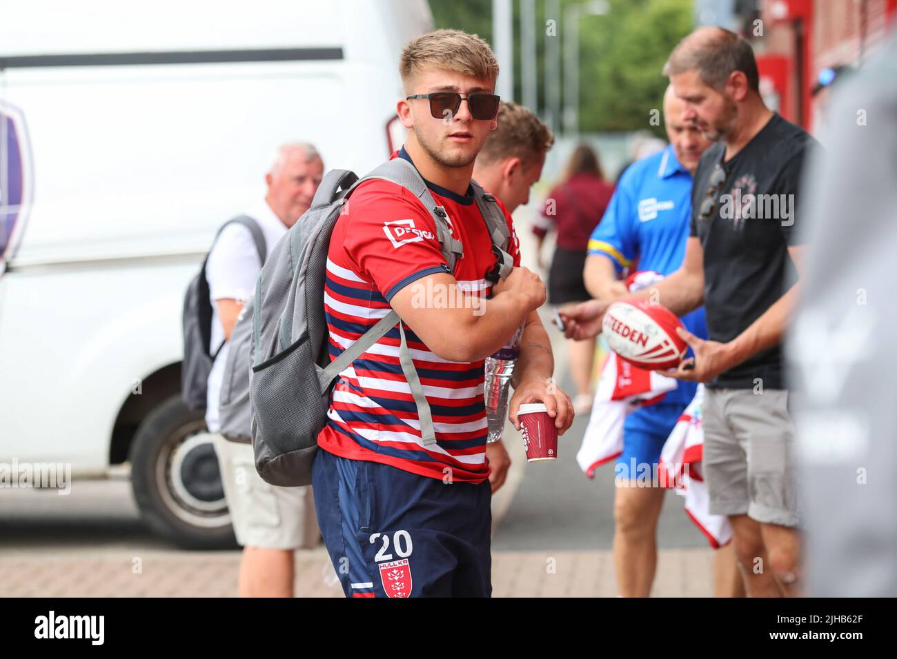 Mikey Lewis #20 of Hull KR arrives at Sewell Group Craven Park Stadium ...