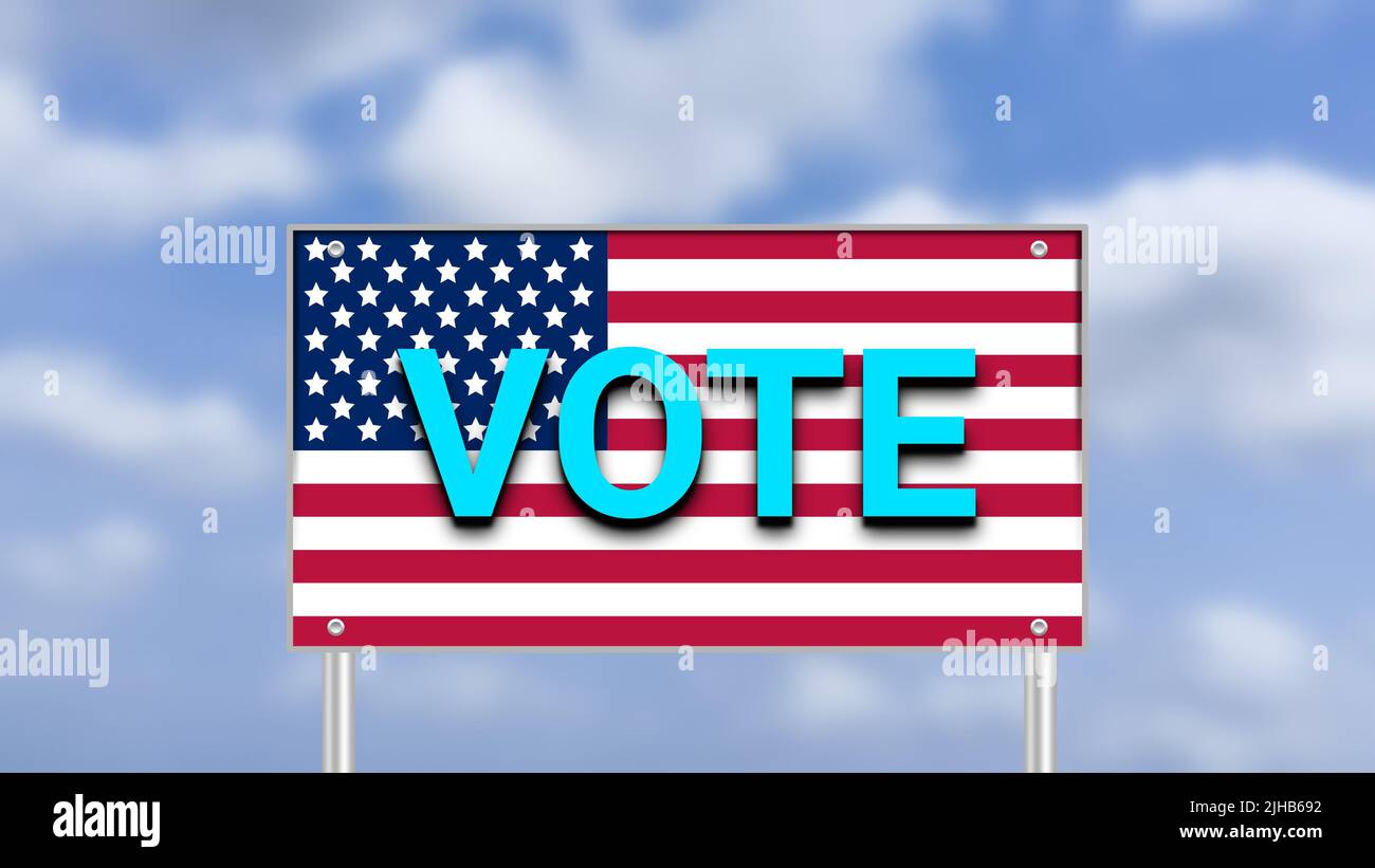 blue 3d vote word isolated on American flag. concept for upcoming ...
