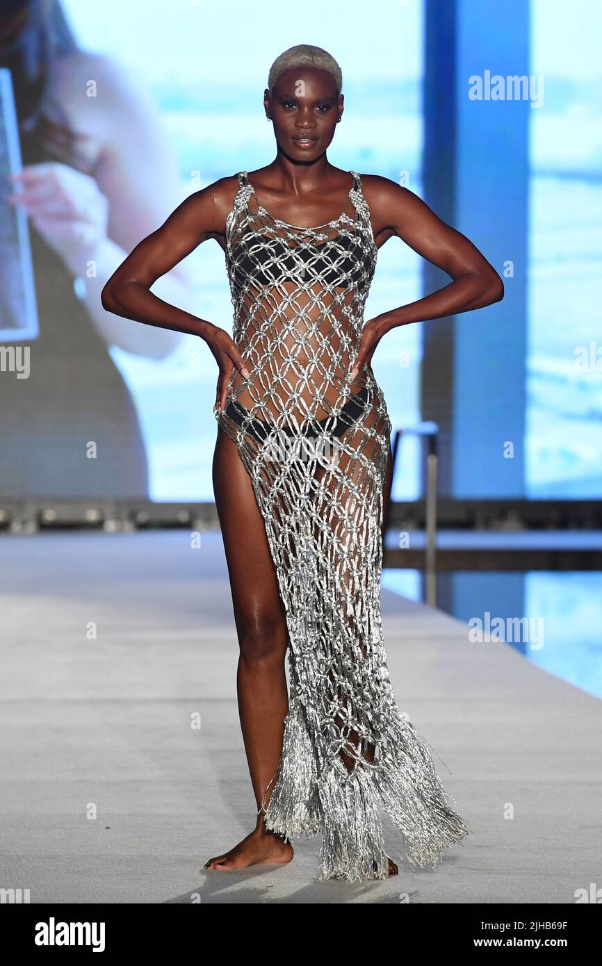MIAMI BEACH, FL - JULY 16: Ashley Byrd walks the runway for Sports Illustrated Swimsuit Runway ...
