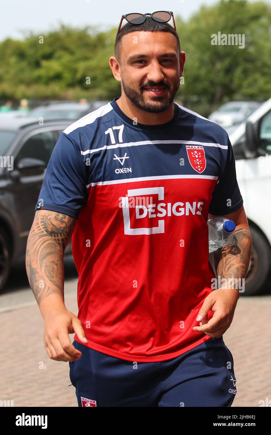 Elliot Minchella #17 of Hull KR arrives at Sewell Group Craven Park ...