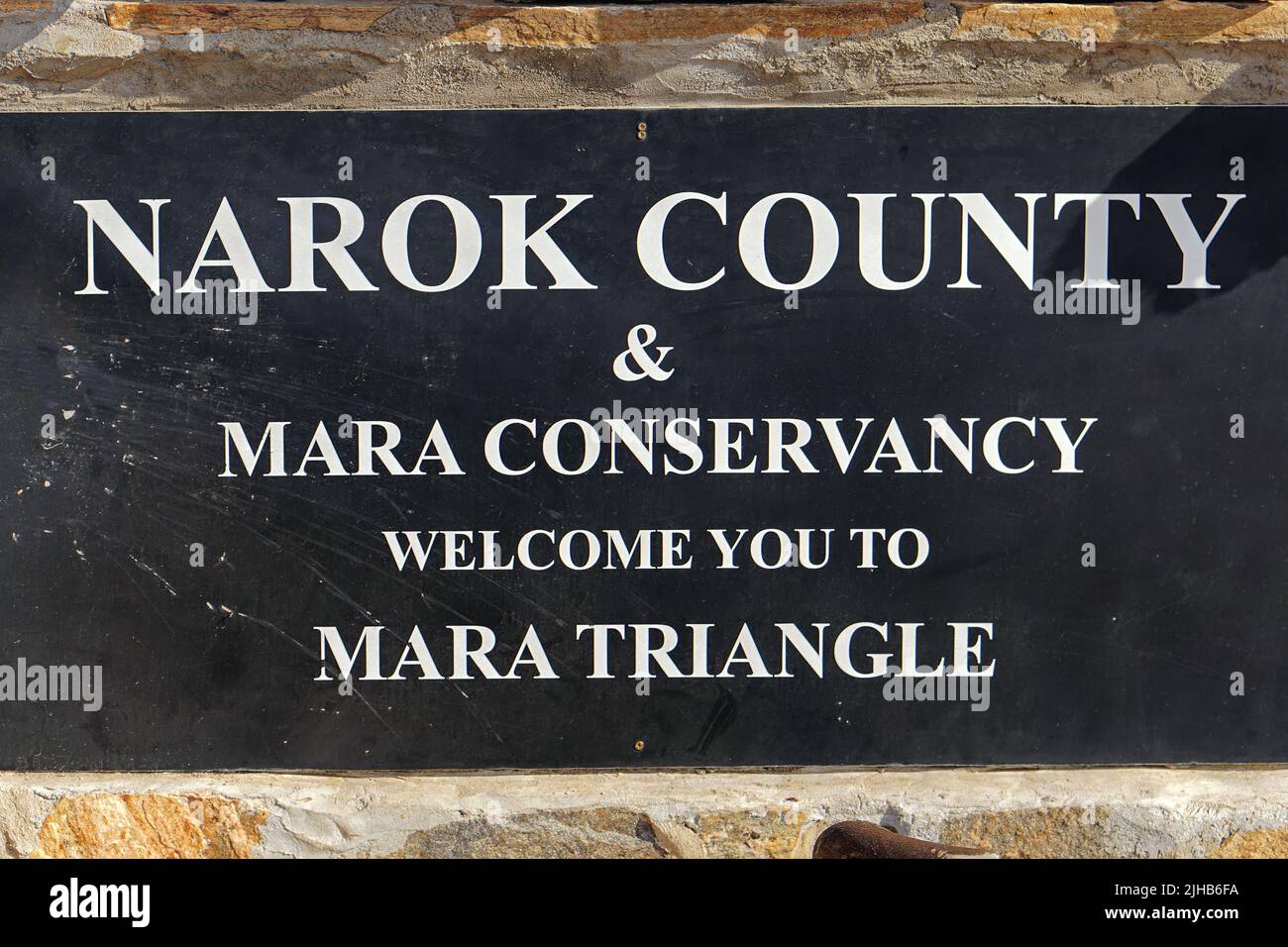 Narok, Kenya - July 12, 2017: Sign board Mara conservancy in Narok ...
