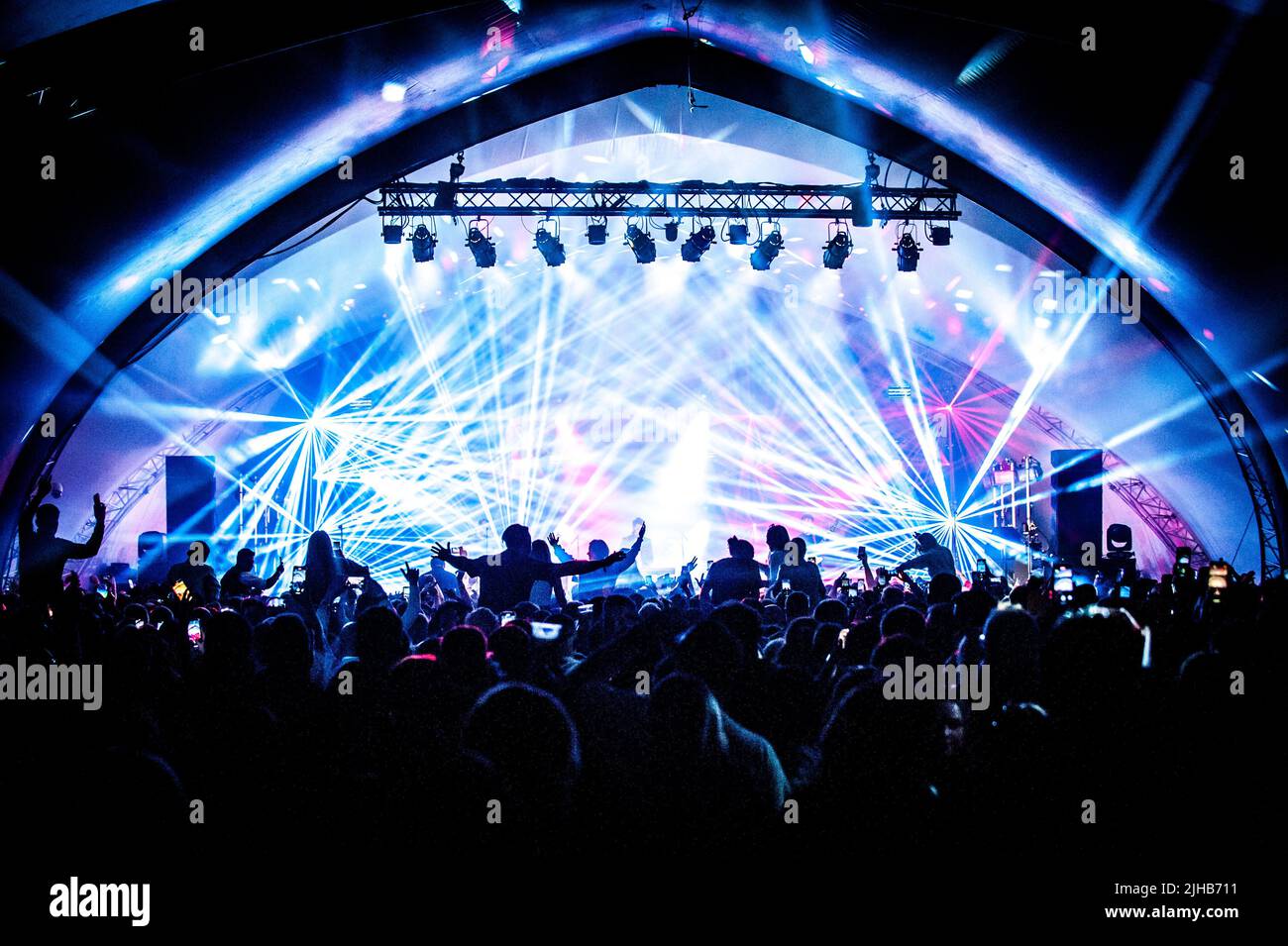 Music Theatre Stage with Crowd and Lighting Stock Photo - Alamy