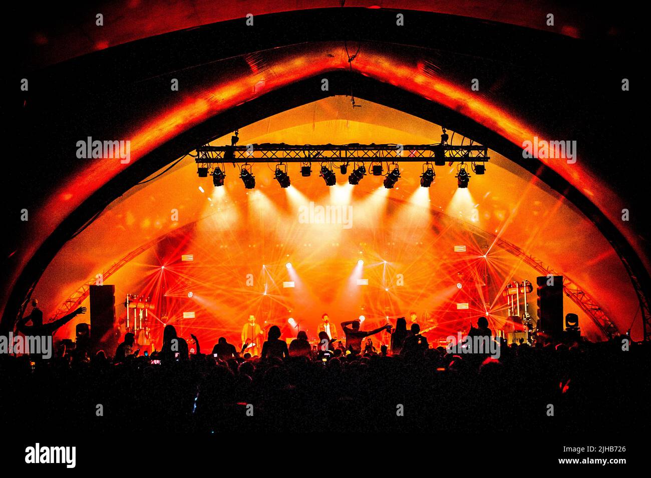 Music Theatre Stage with Crowd and Lighting Stock Photo - Alamy