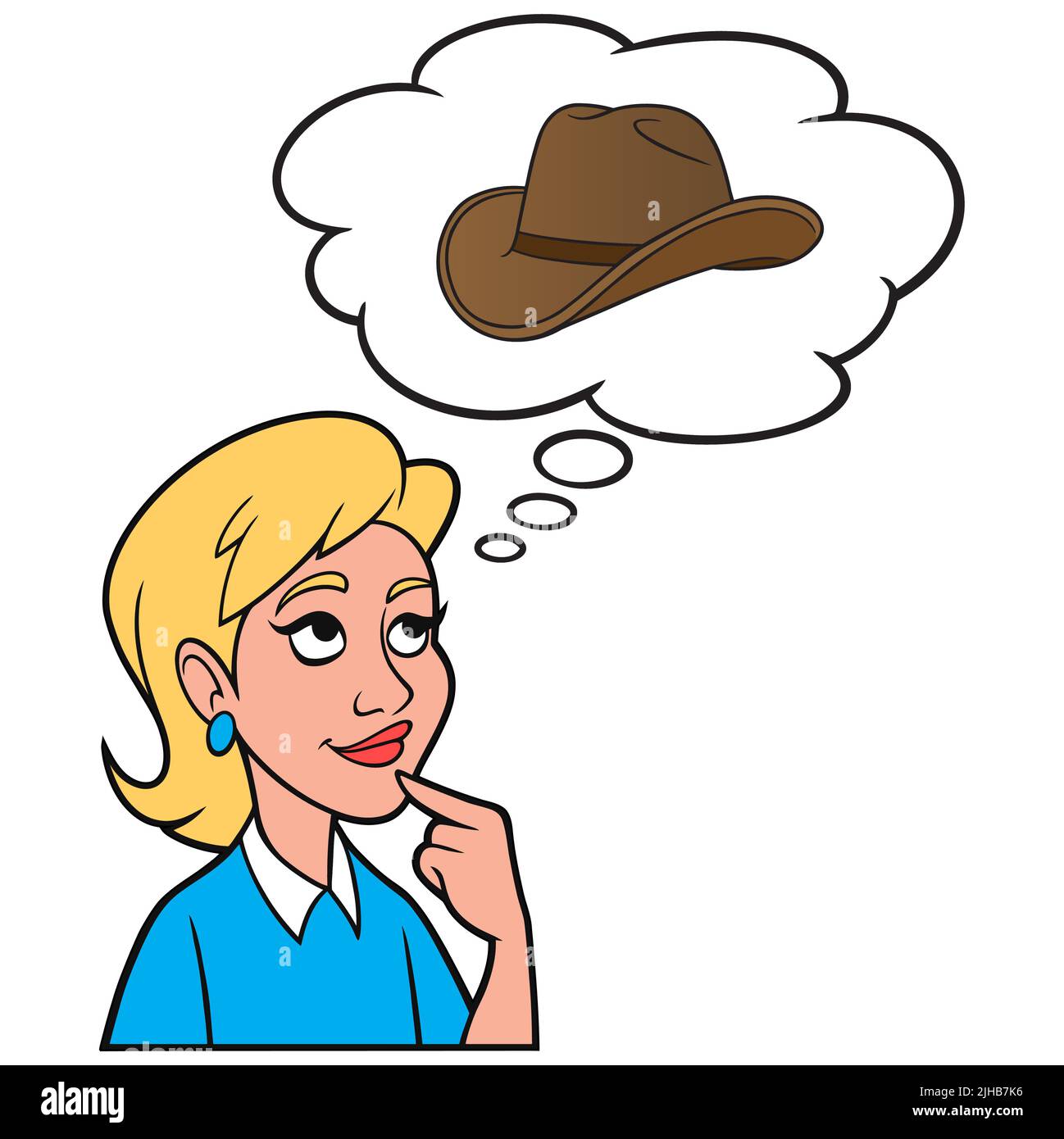 Girl thinking about a Cowboy Hat - A cartoon illustration of a Girl ...