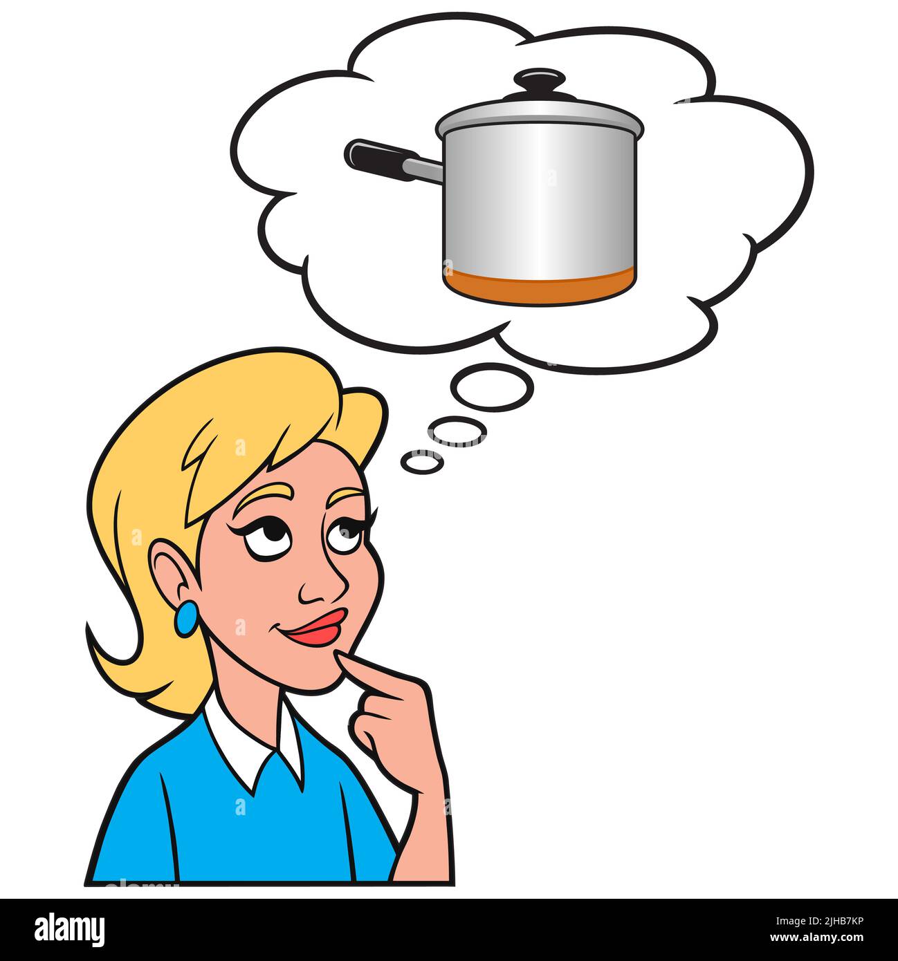 Girl thinking about a Cooking Pot - A cartoon illustration of a Girl ...